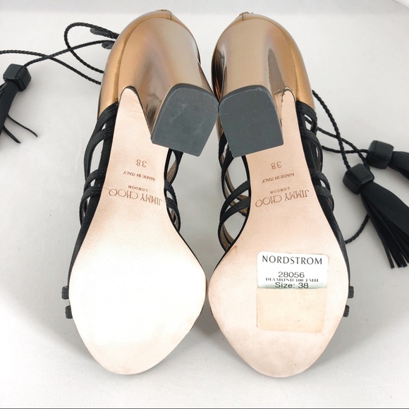 Jimmy Choo | Shoes | Jimmy Choo Diamond 0 Black Gold Leather Heels ...